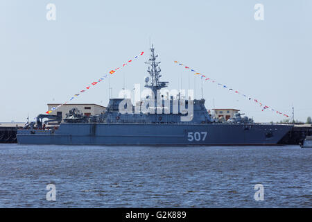 Russian Navy minesweeper ship "Alexander Obukhov" on Neva river, St ...
