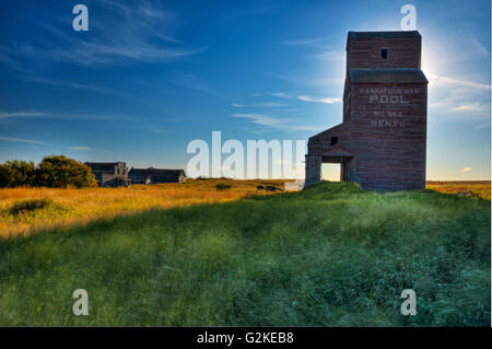 A grain elevator in the ghost town of Reford, Saskatchewan, as seen ...