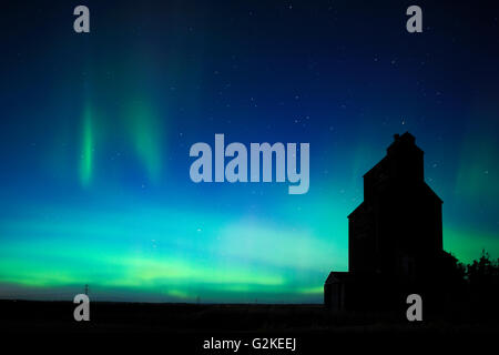 A grain elevator in the ghost town of Reford, Saskatchewan, as seen ...