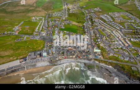 Aerial view, Lahinch at Liscannor Bay, COUNTY CLARE, Clare, Ireland ...