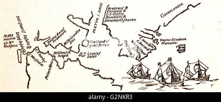 Map of Henry Hudson voyages in the Arctic published in 1612 Stock Photo ...