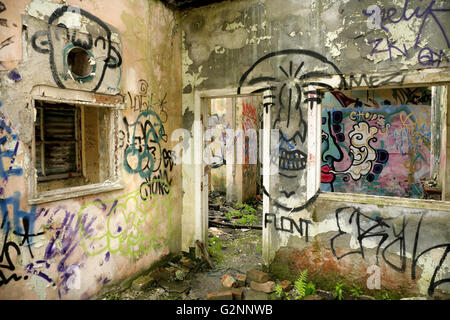 Graffiti and vandalism in abandoned derelict industrial building Stock ...