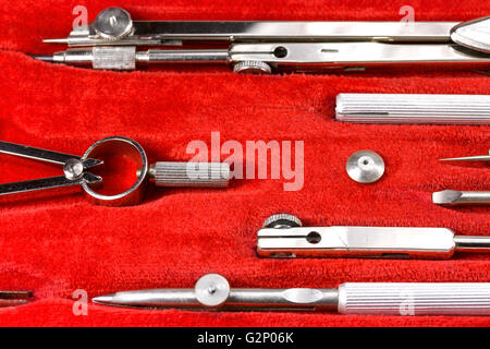 Vintage set of architectural drawing instruments. Closeup view Stock ...