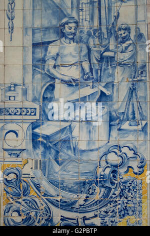 Portugal, Lisbon, Tile artwork on the facade of the former Viuva Lamego ...