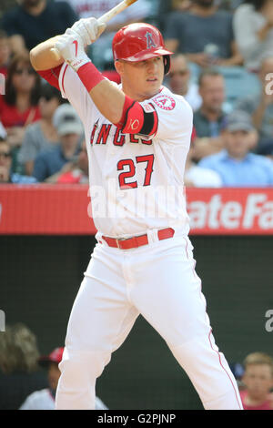 June 1, 2016: Los Angeles Angels first baseman C.J. Cron #24 gets a pat ...