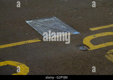 Road markings with manhole Stock Photo - Alamy