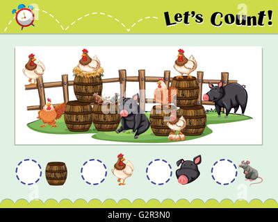 counting farm animals educational game for kids coloring book page ...