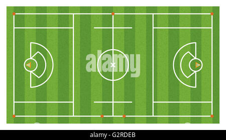 An aerial view of a realistic lacrosse field with crossed sticks and ...