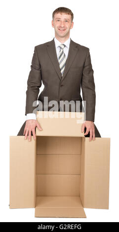 Business man holding empty box Stock Photo - Alamy