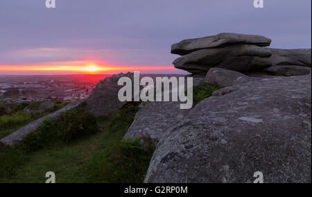 The castle on the top of Carn Brea overlooking Redruth in Cornwall ...