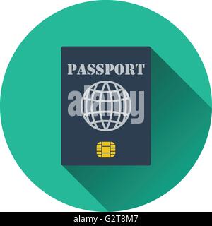 Flat design icon of passport with chip in ui colors. International ...