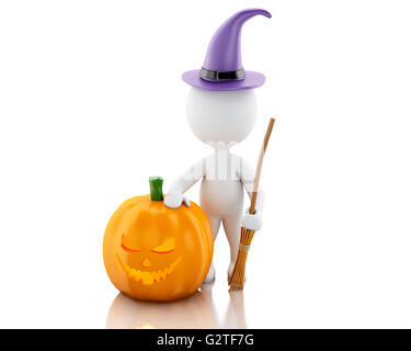 3d renderer image. Halloween pumpkin with witch hat. Halloween concept ...