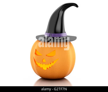 3d renderer image. Halloween pumpkin with hat and broom. Halloween ...