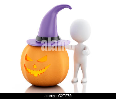 3d renderer image. Halloween pumpkin with witch hat. Halloween concept ...