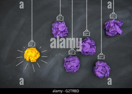 New good ideas, colorful Paper Ball on Blackboard and lightbulb shape ...