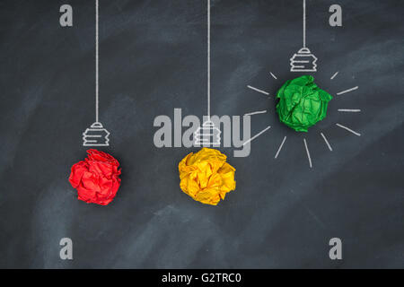 Global economic bright green light, colorful Paper Ball on Blackboard ...