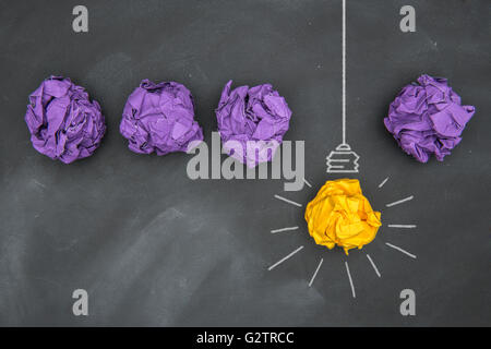 New good ideas, colorful Paper Ball on Blackboard and lightbulb shape ...
