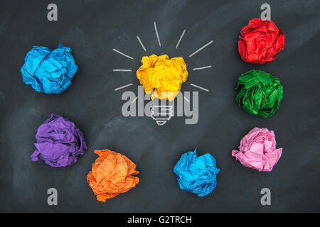 New good ideas, colorful Paper Ball on Blackboard and lightbulb shape ...