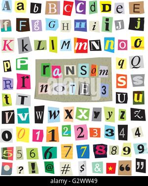 Vector cut newspaper and magazine letters, numbers, and symbols. Mixed ...