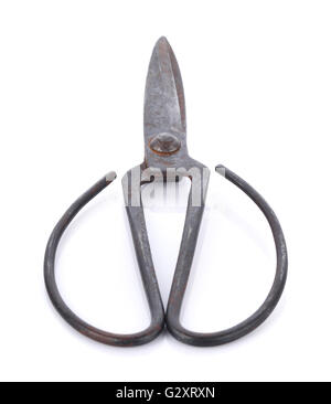 Old dirty scissors on a white background Stock Photo - Alamy