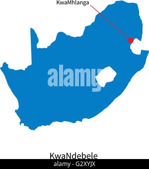 Detailed map of KwaNdebele and capital city KwaMhlanga with flag on ...