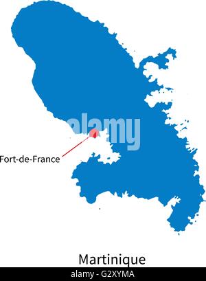 Detailed map of Martinique and capital city Fort-de-France with flag on ...