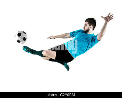 one caucasian soccer player man standing smiling in silhouette isolated ...