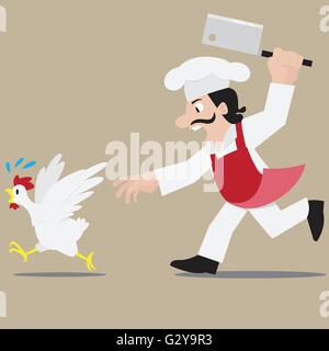 Vector illustration of Cartoon chef chasing a turkey Stock Vector Image ...