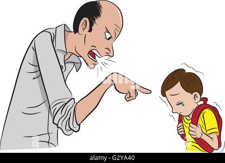 Angry father scold children vector illustration. Cartoon flat stressed ...