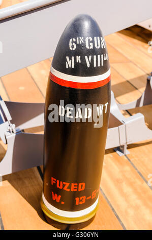 High explosive, naval artillery shell warheads, in a loading crate on a ...