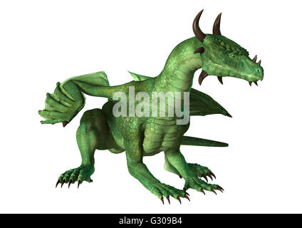 3D rendering of a green fantasy dragon isolated on white background ...