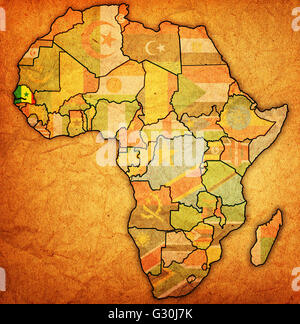 senegal on actual vintage political map of africa with flags Stock ...