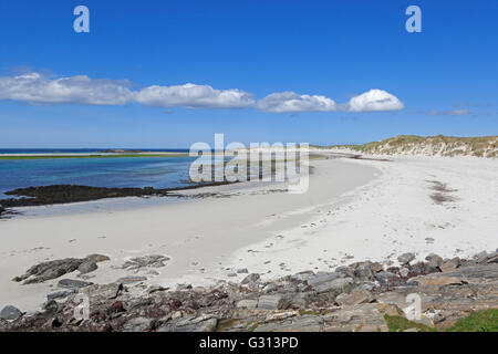 White sandy beach on the Monach Islands in the Outer Hebrides on a ...