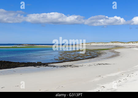 White sandy beach on the Monach Islands in the Outer Hebrides on a ...