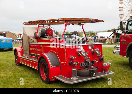 old red fire engine leyland truck 1940's wooden ladder UK England Stock ...