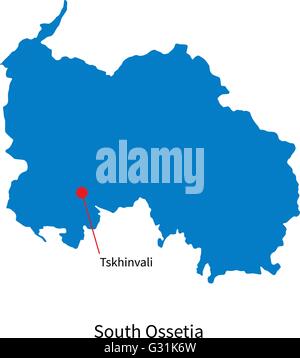 Detailed map of South Ossetia and capital city Tskhinvali with flag on ...