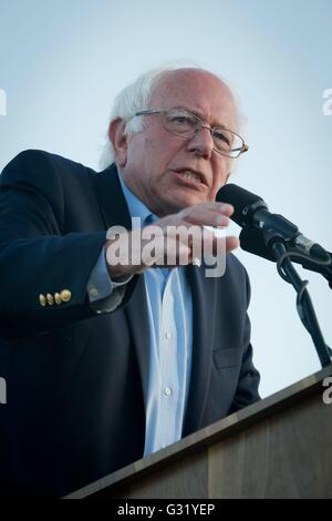 Bernie Sanders holding a speech at a rally in San Diego, in June 2016 ...