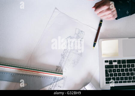 Top view of architect drawing on architectural project Stock Photo - Alamy