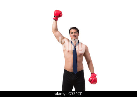 Ripped businessman with boxing gloves isolated on white Stock Photo - Alamy
