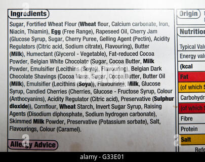 List of ingredients and artificial additives on food packaging Stock Photo - Alamy