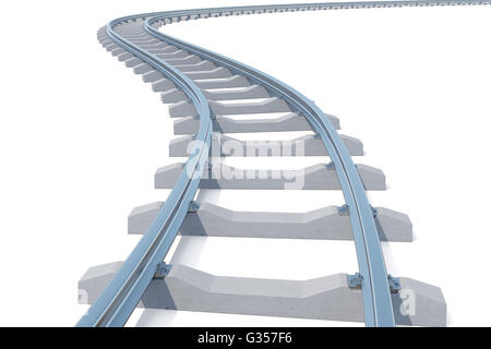 Curved, bend railroad track isolated on white background. 3d ...