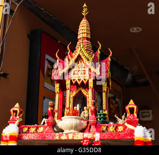 A old wooden spirit house or Joss house built for guardian spirit to ...