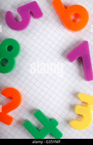 Plastic numbers on the colorful paper background Stock Photo - Alamy