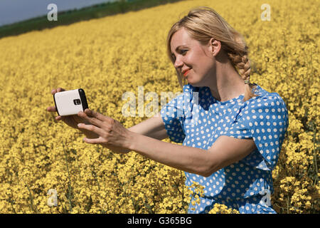 Photo selfie of young beautiful funky schoolkid girl wear blue knitted ...