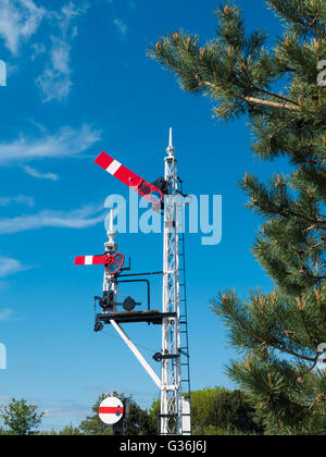 old fashioned vintage railway semaphore signal cleared or off for the ...