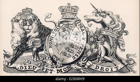 The royal coat of arms of Queen Victoria. Date: circa 1851 Stock Photo ...