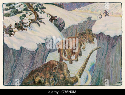 Men hunting mammoth during the Stone Age (Palaeolithic Era). Date ...