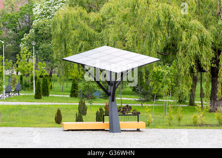 Big solar station/panel in a park. Environmentally friendly and ...