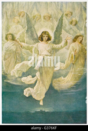 Nativity: angels announce birth of Jesus to the shepherds Stock Photo ...