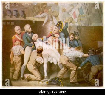 Horatio Nelson, 1st Viscount Nelson (1758-1805). Nelson wounded on the ...